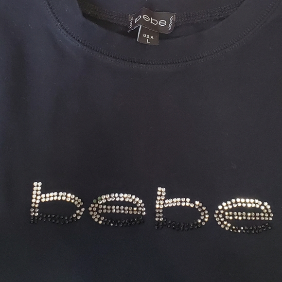 bebe | Tops | Bebe Black Tshirt Logo Sparkle M Or L | Poshmark